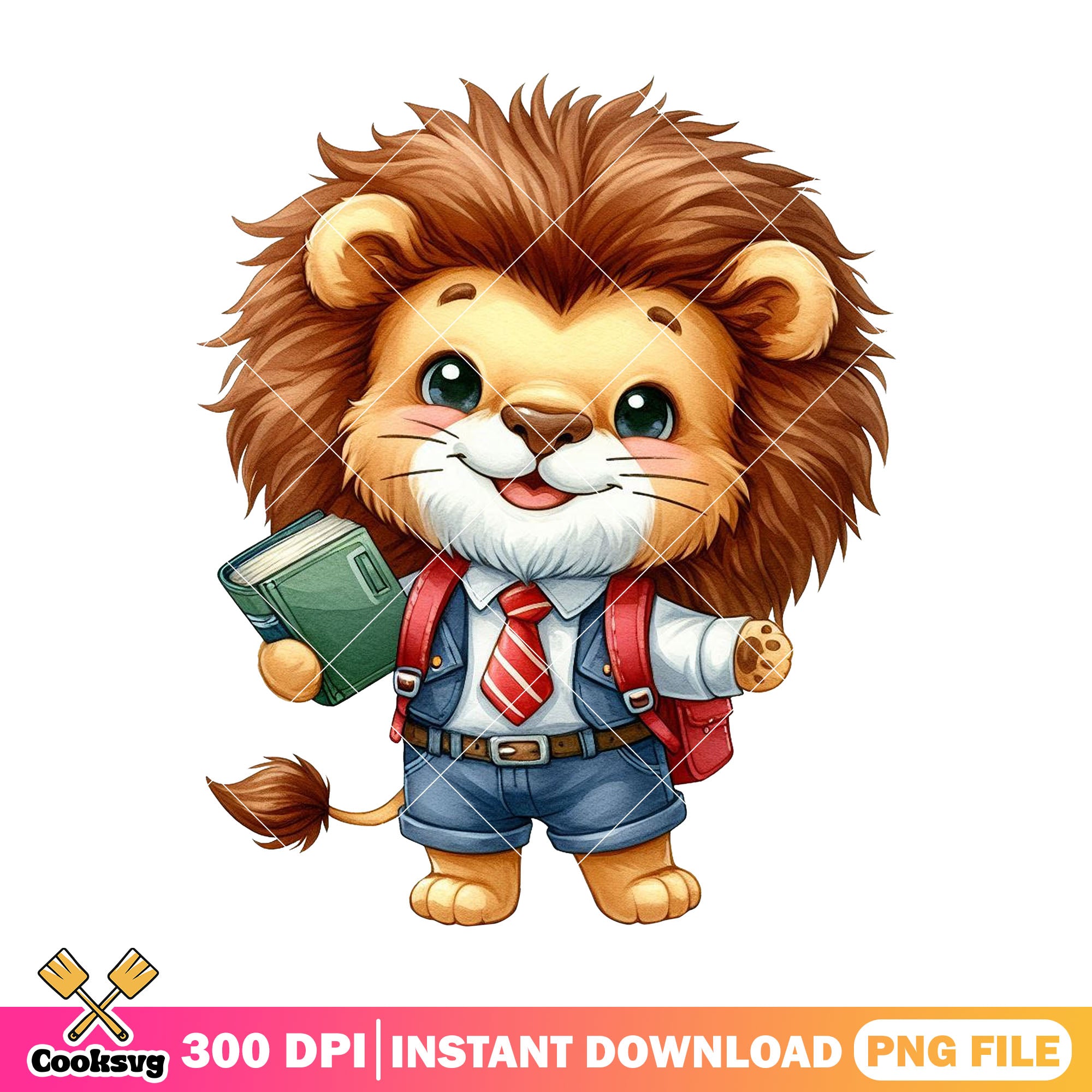 Happy lion chibi design png, lion cute png, back to school student png ...