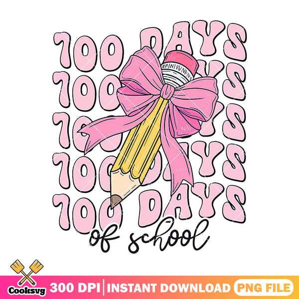 100 days with pencil bow png, go back to school png, pink font png ...