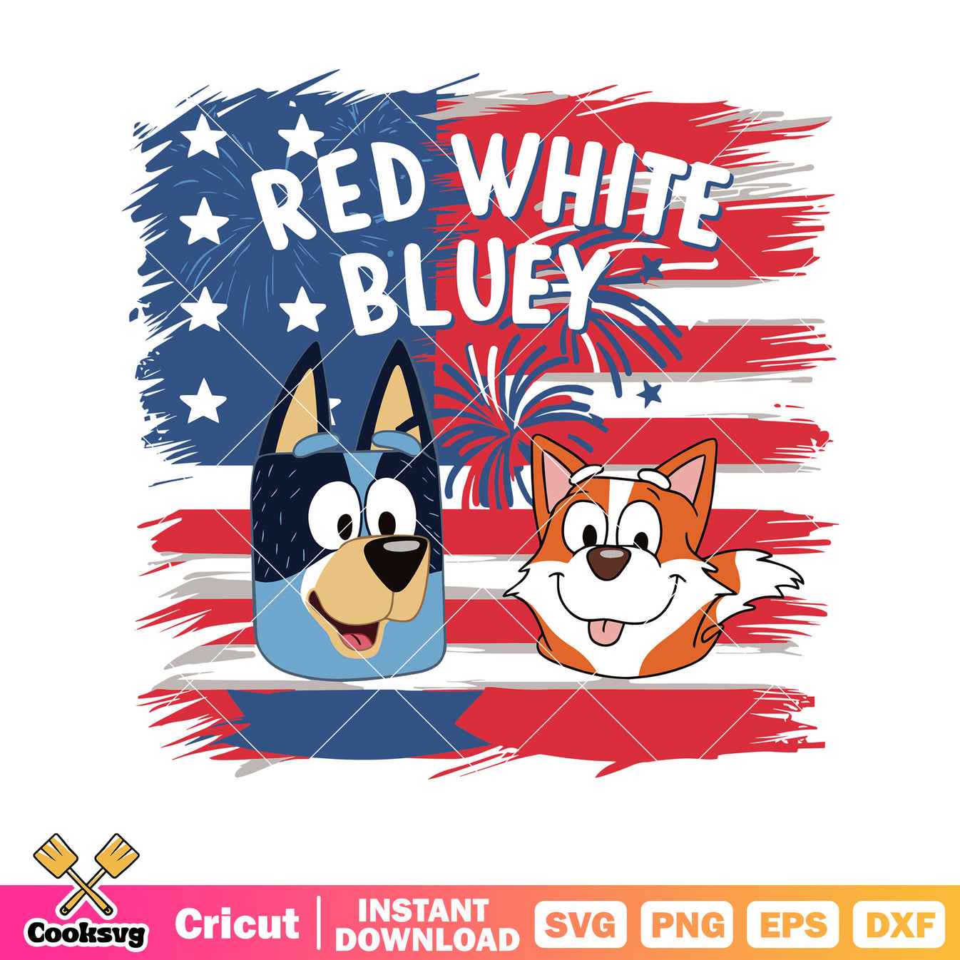 America red white bluey 4th of july svg, bluey friends svg, cartoon bl ...