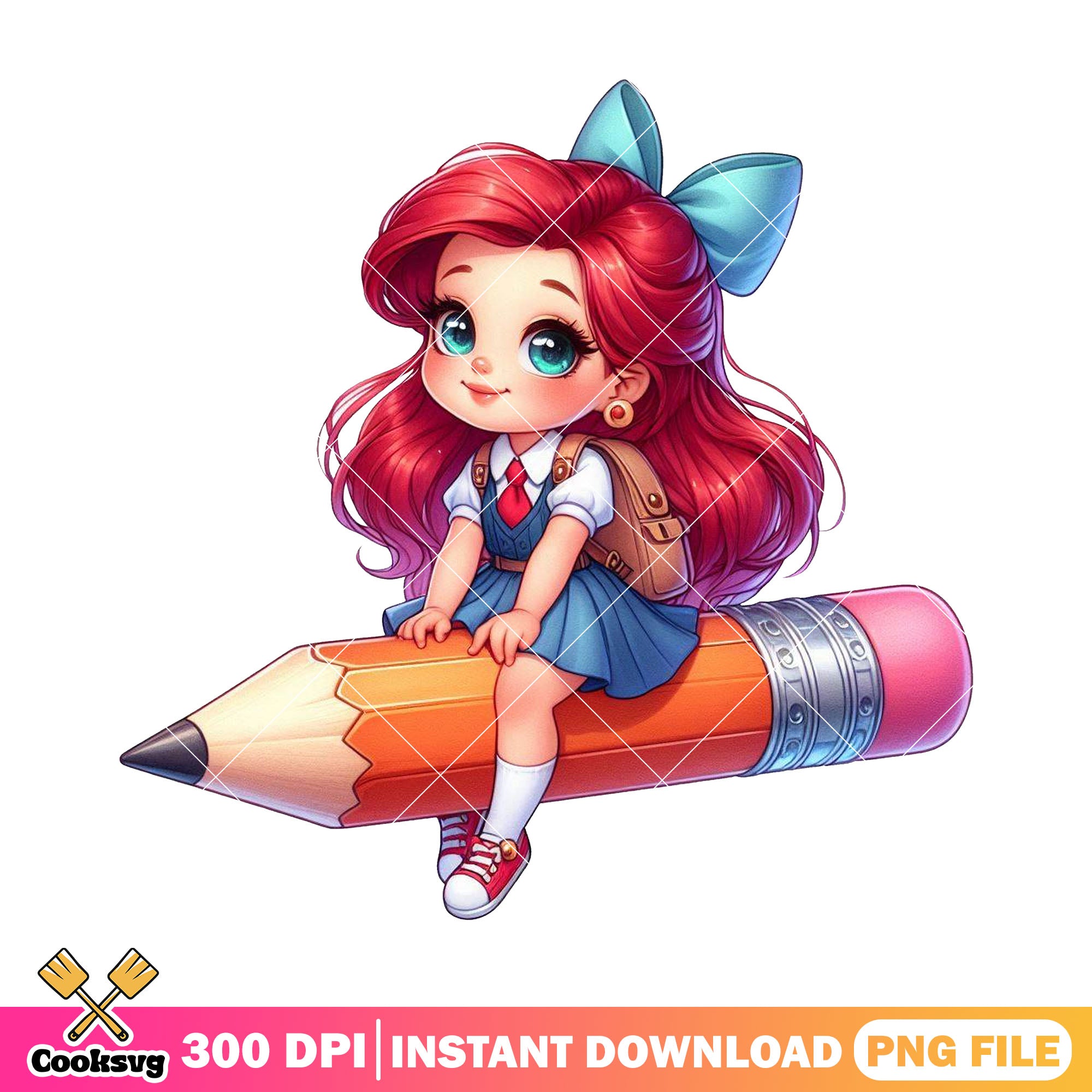 Ariel chibi red hair png, back to school outfit png, disney art png ...