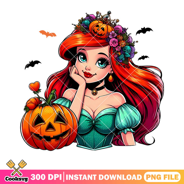 Ariel mermaid scary bats png, wicker pmpkin png, disney halloween png ...