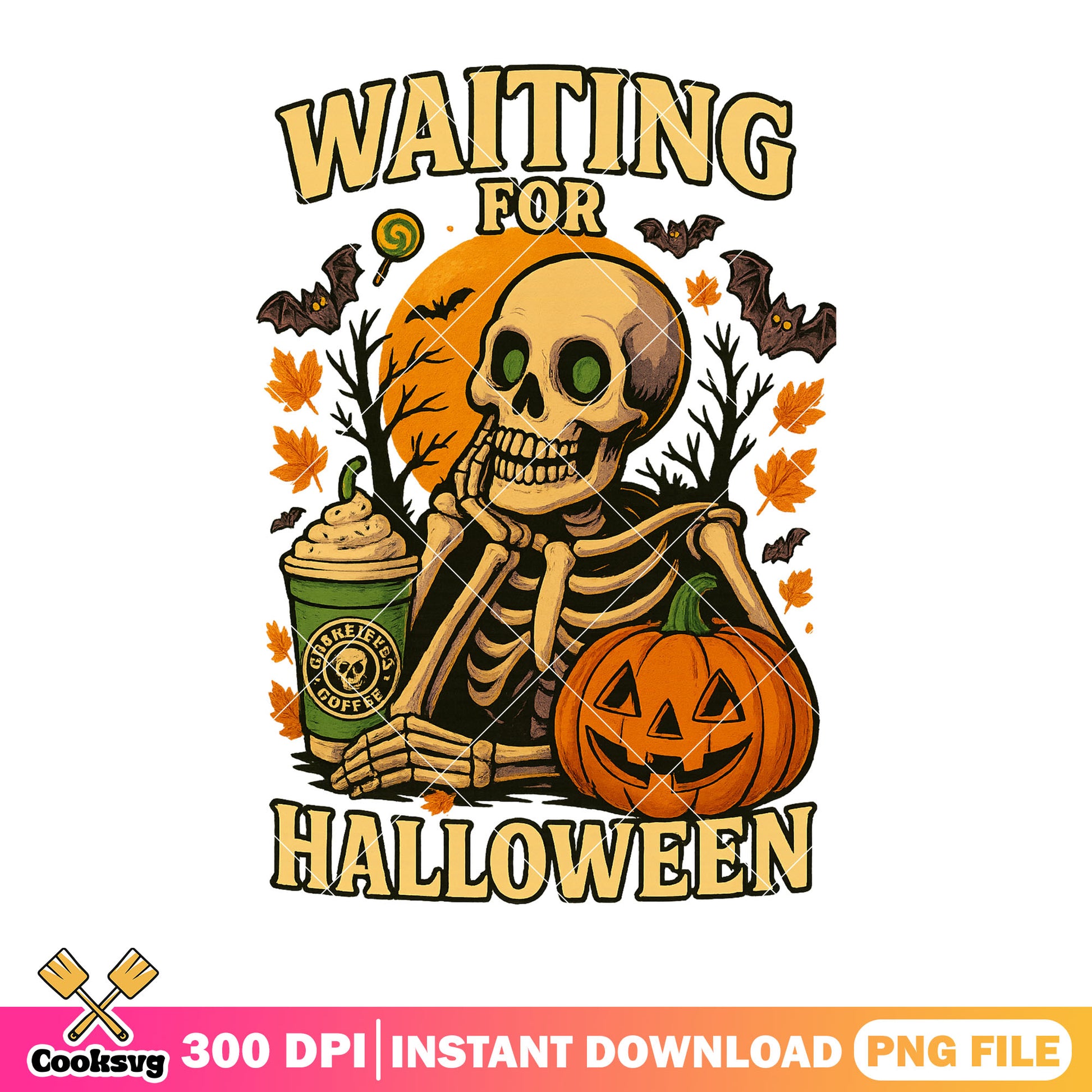 Autumn vibe skeleton png, wicker pumpkin png, scary bats png – Cooksvg