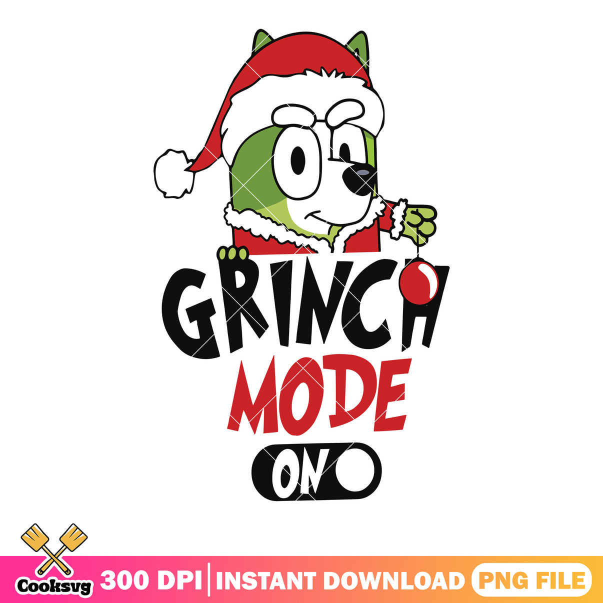 BLuey grinch mode on png, santa costume png, bluey movie png – Cooksvg