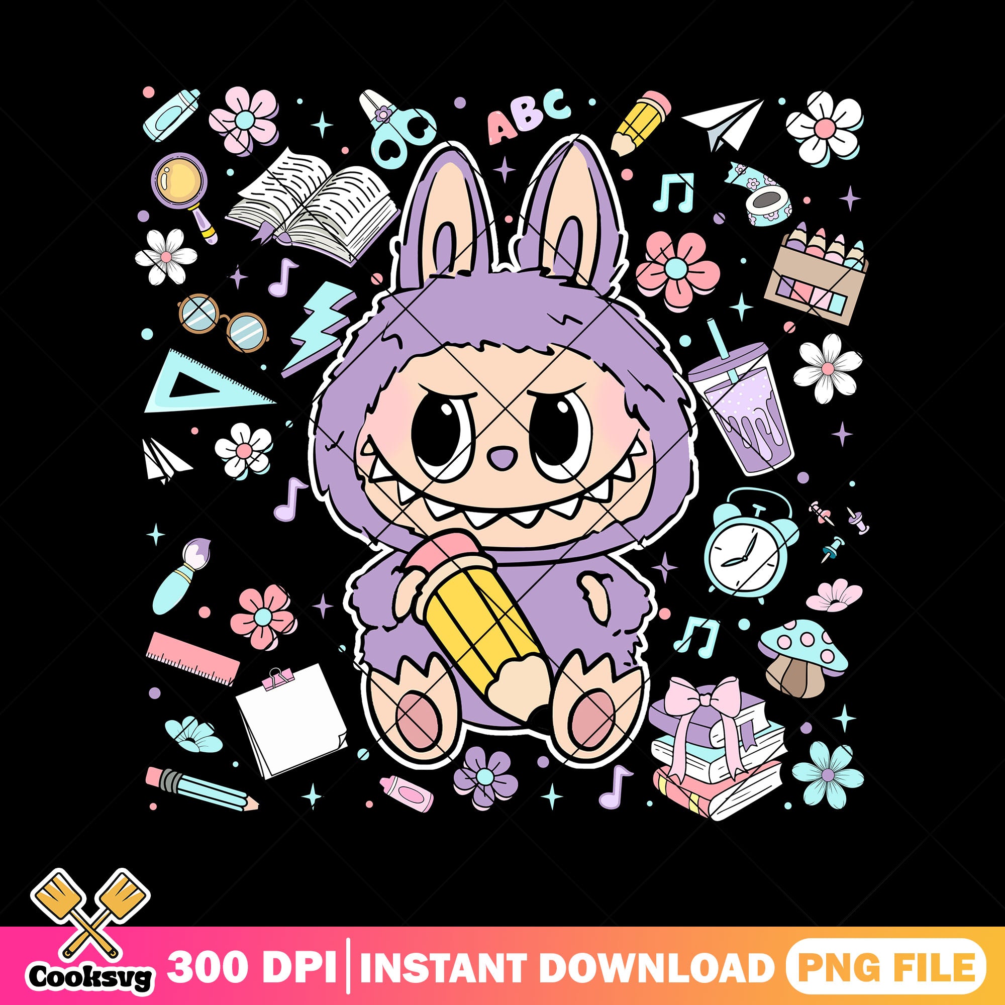 Back to school labubu png, purple labubu png, labubu sitting png – Cooksvg