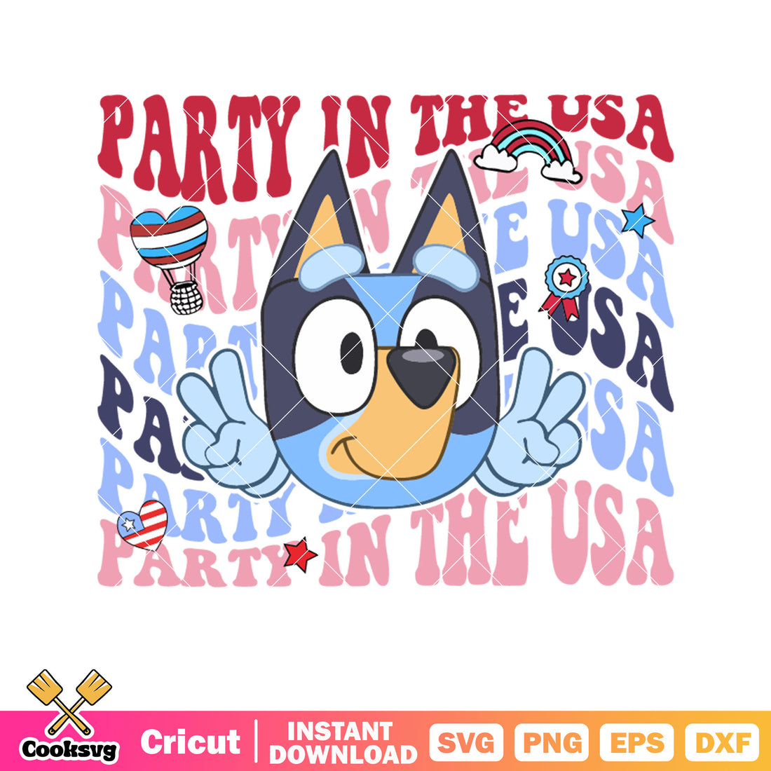 Bluey party in the usa cartoon svg, bluey ornament svg, character blue ...