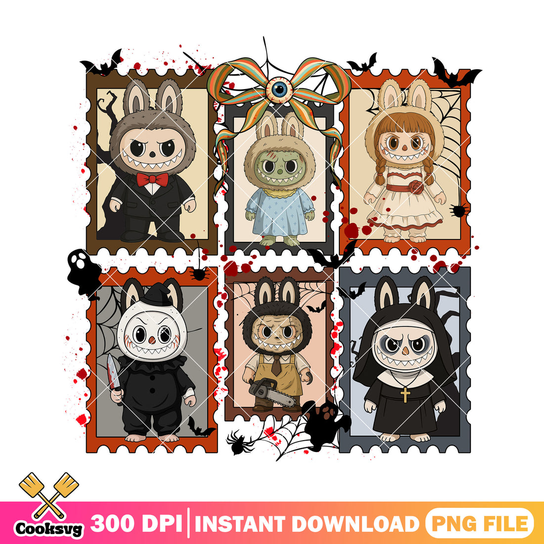 Bow labubu horror design png, halloween bow png, labubu halloween png ...