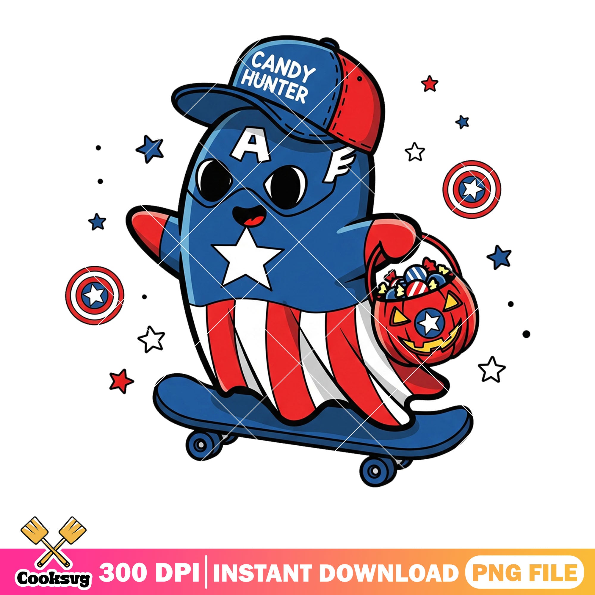 Captain chibi Ghost png, Candy Hunter Skateboard png – Cooksvg