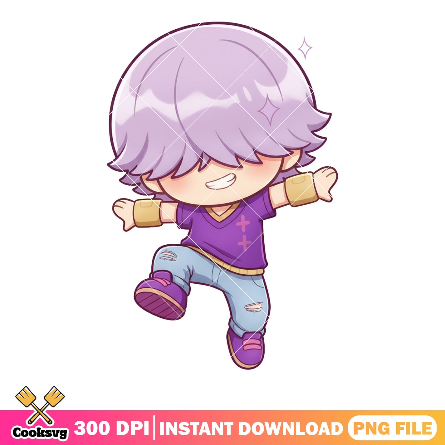 Chibi boy anime pose png, sticker boy chibi png, boy purple hair png ...