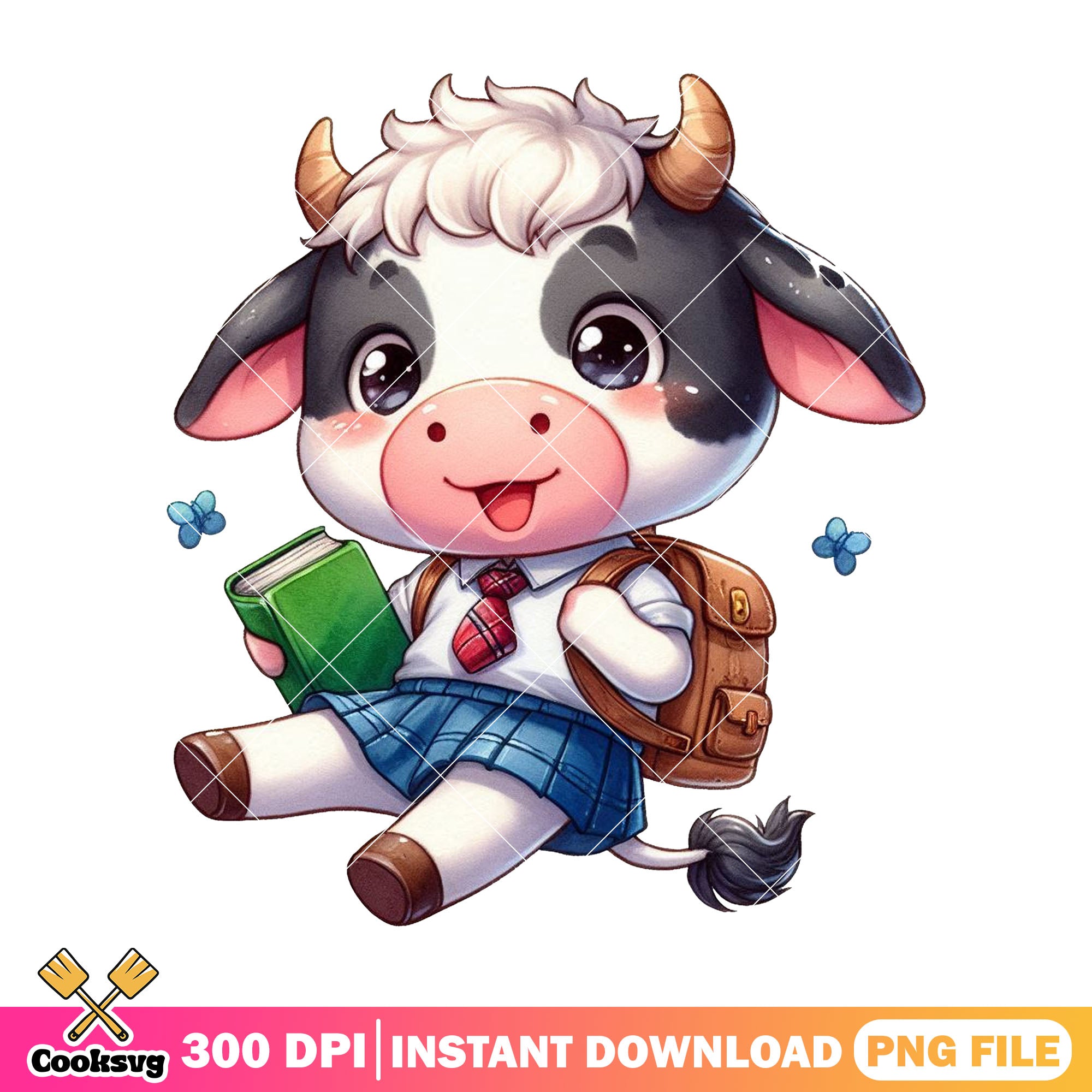 Chibi dairy cow design png, cow girl png, back to school art png – Cooksvg