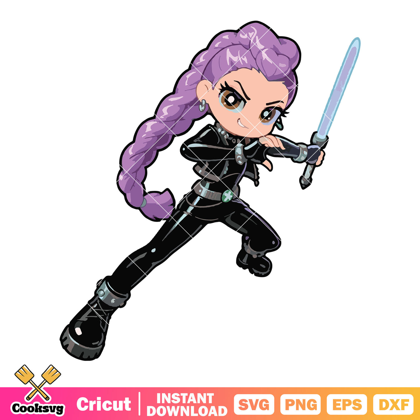 Chibi swordgirl rumi svg, rumi kpop svg, kpop netflix svg – Cooksvg