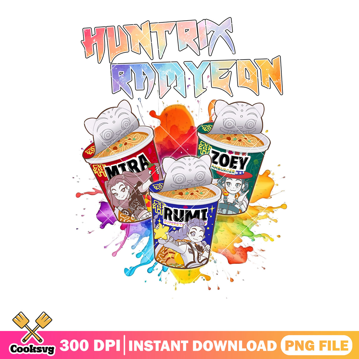 Colorful ramyeon design png, kpop hunters png, huntrix ramyeon png ...