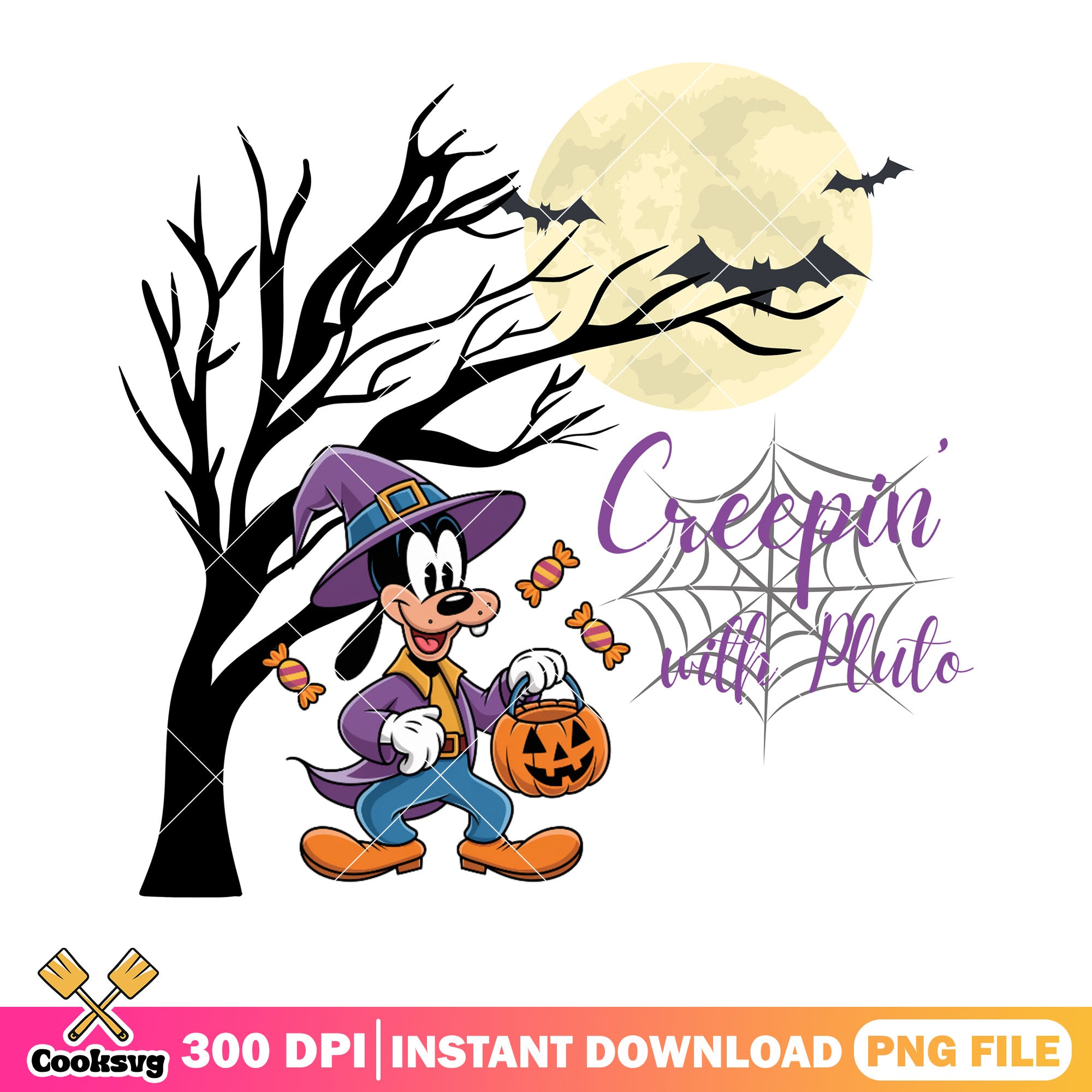 Creepim with pluto png, wicker pumpkin png, scary bats png – Cooksvg