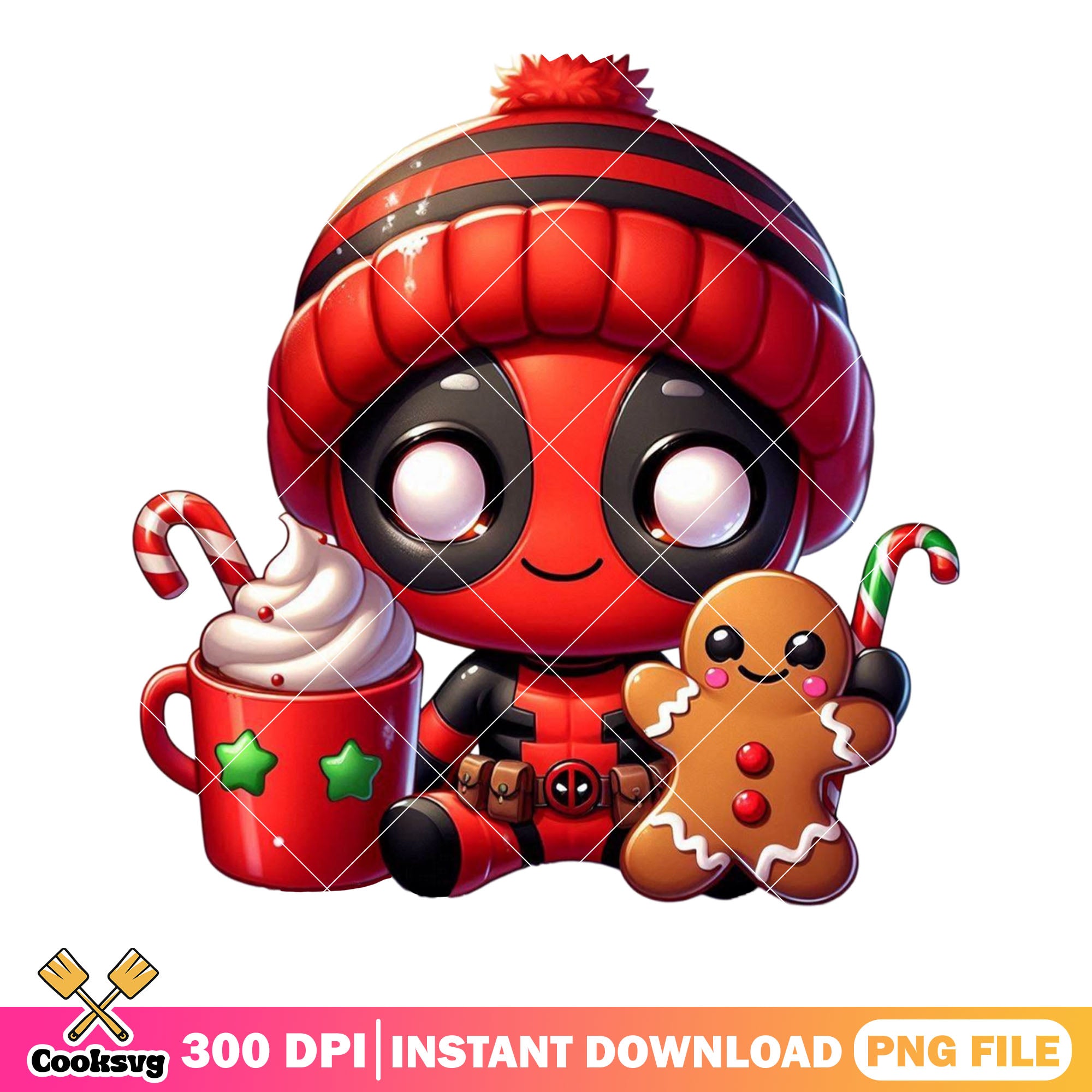 Cute chibi deadpool xmas png, marvel christmas png, christmas vibes pn ...