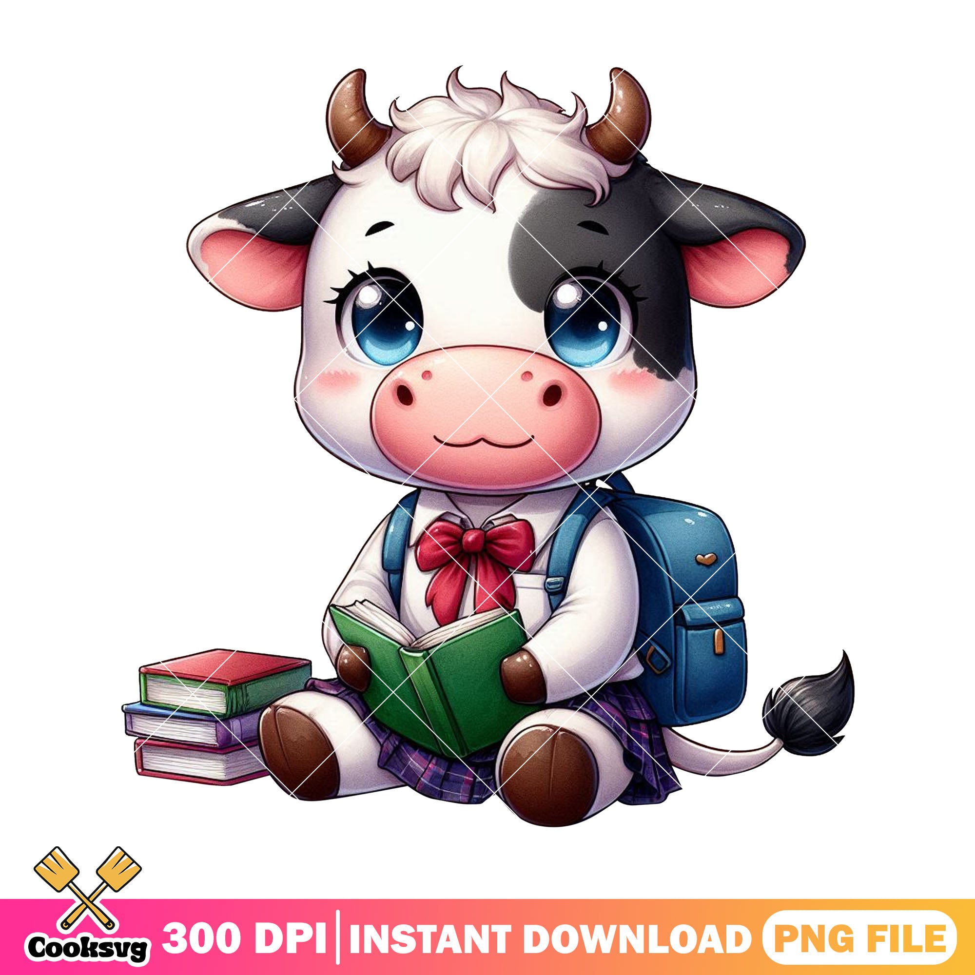 Dairy cow reading png, cow sitting png, back to school idea png – Cooksvg