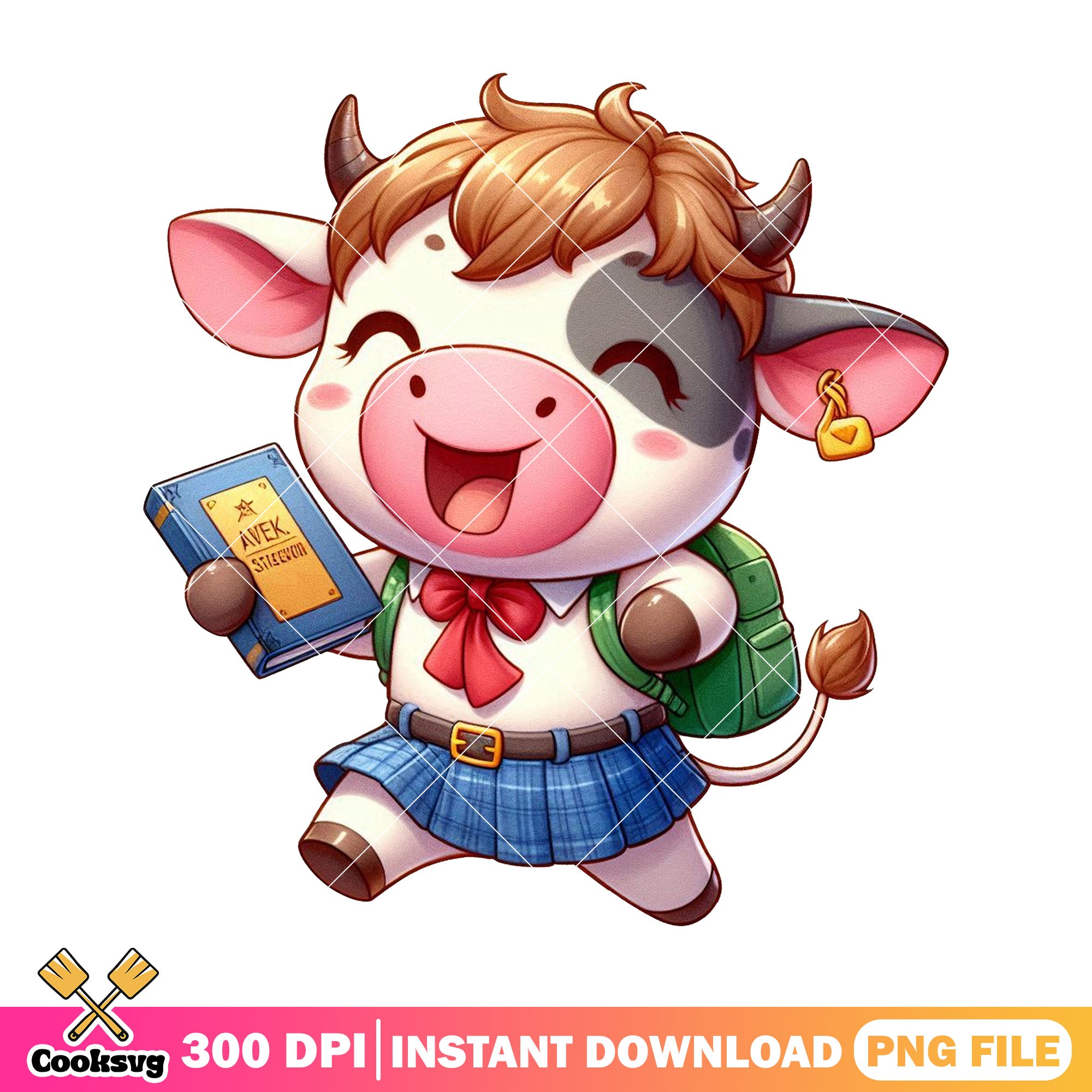 Diary cow green bag png, diary cow png, back to school student png ...