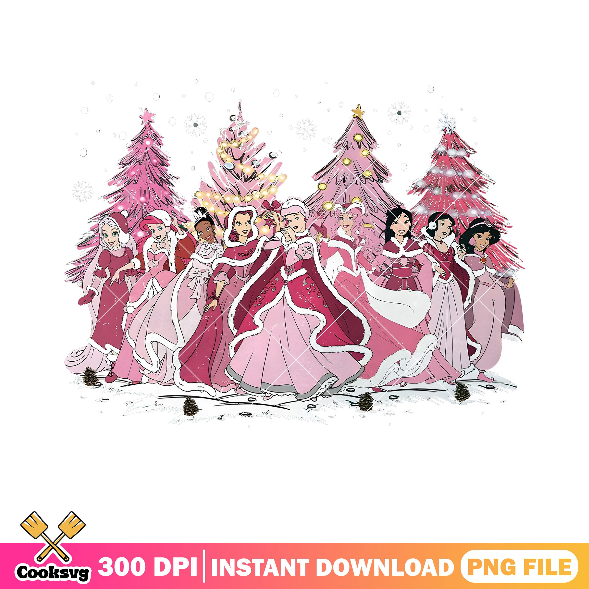 Disney princess pink winter png, christmas trees png, ornament png ...