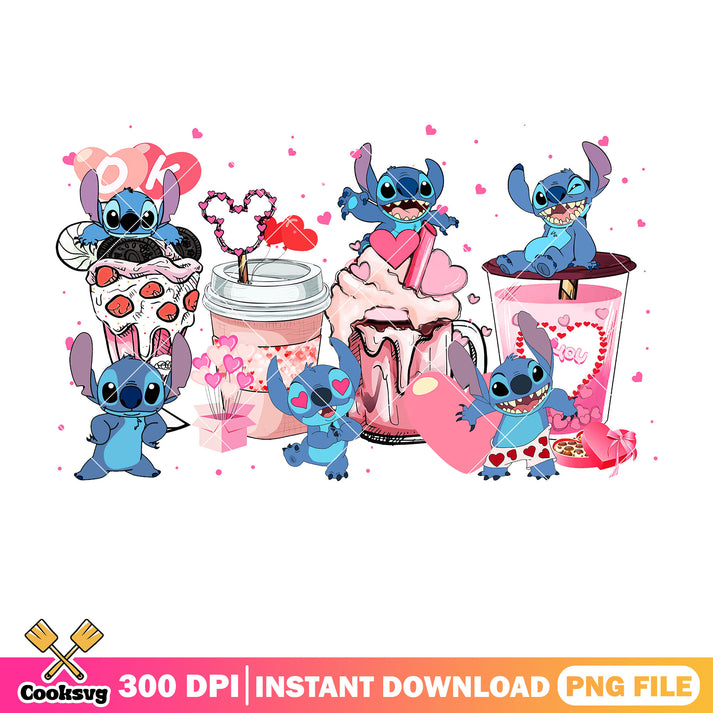 Disney stitch pink coffee valentine png, stitch valentine png – Cooksvg