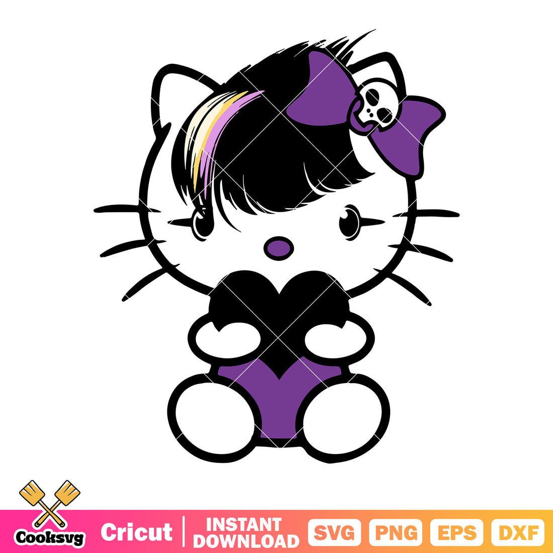 Emo hello kitty svg, black heart svg, purple bow tie svg – Cooksvg
