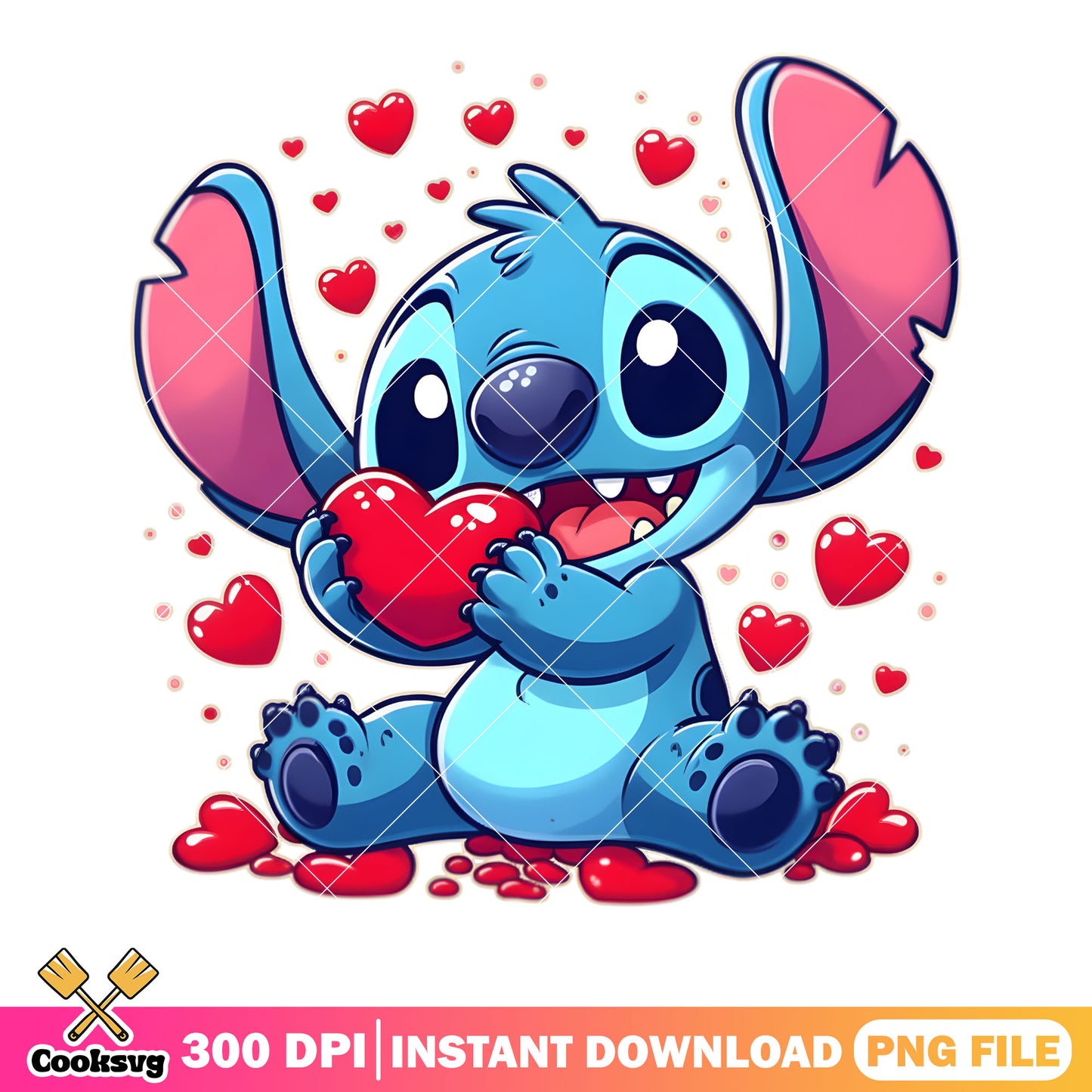 Excited stitch heart vibes png, valentine season png, lilo and stitch ...