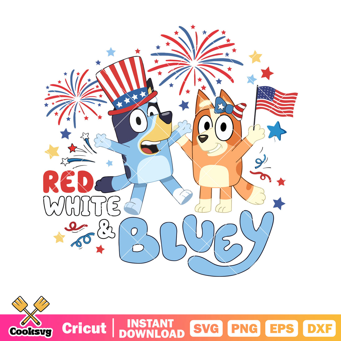 Festive bluey and 4th of july red white svg, happy bluey svg, bluey fu ...