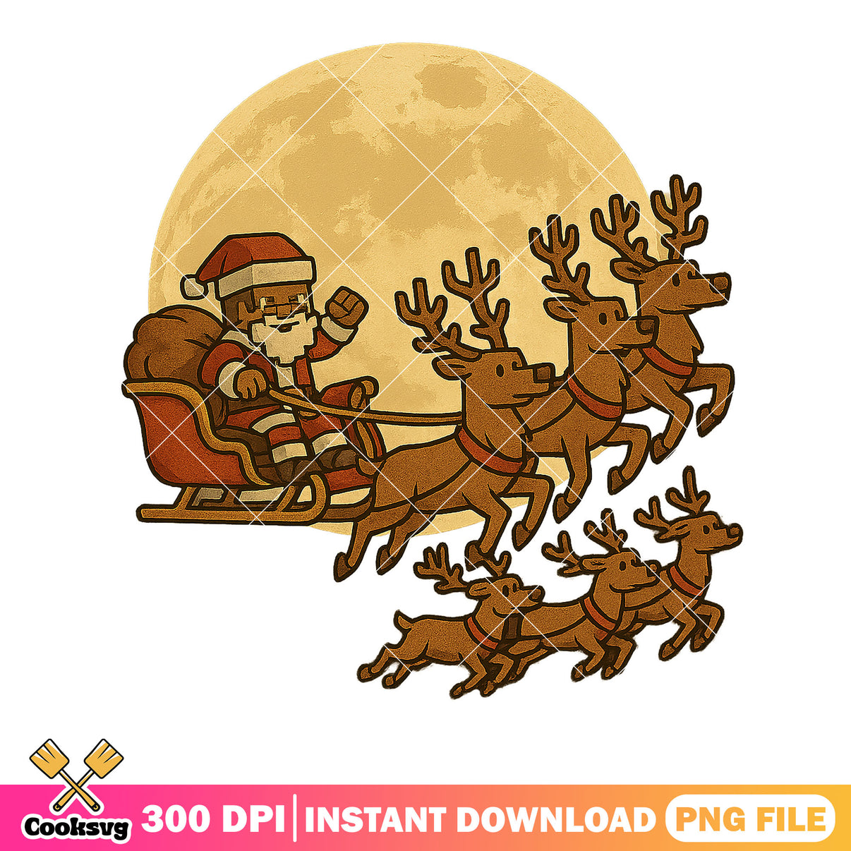 Full moon night christmas png, minecraft png, santa sleigh png – Cooksvg