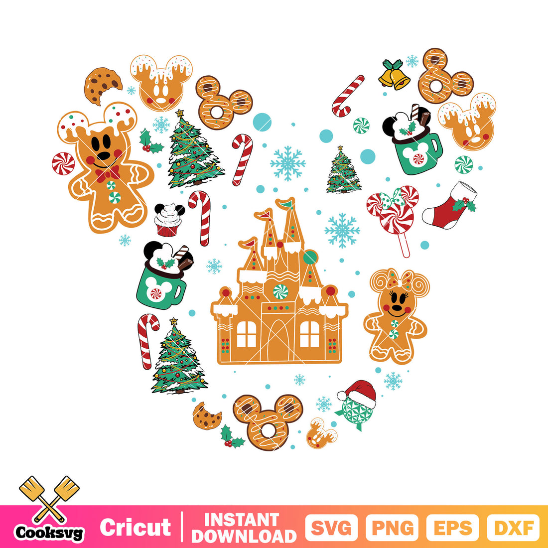 Gingerbread mickey head castle christmas svg, mickey gingerbread svg ...