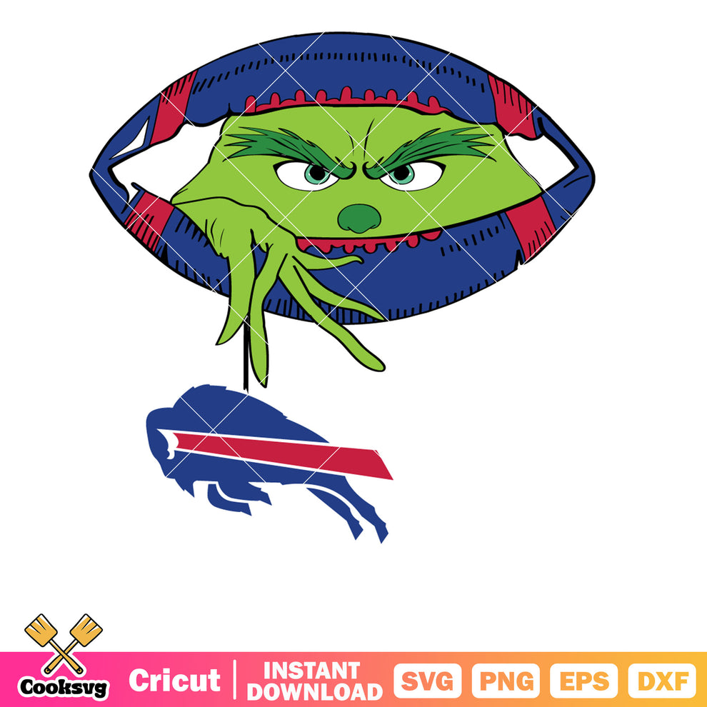 Grinch Hold Buffalo Bills Logo Football Svg, grinch buffalo bills svg ...