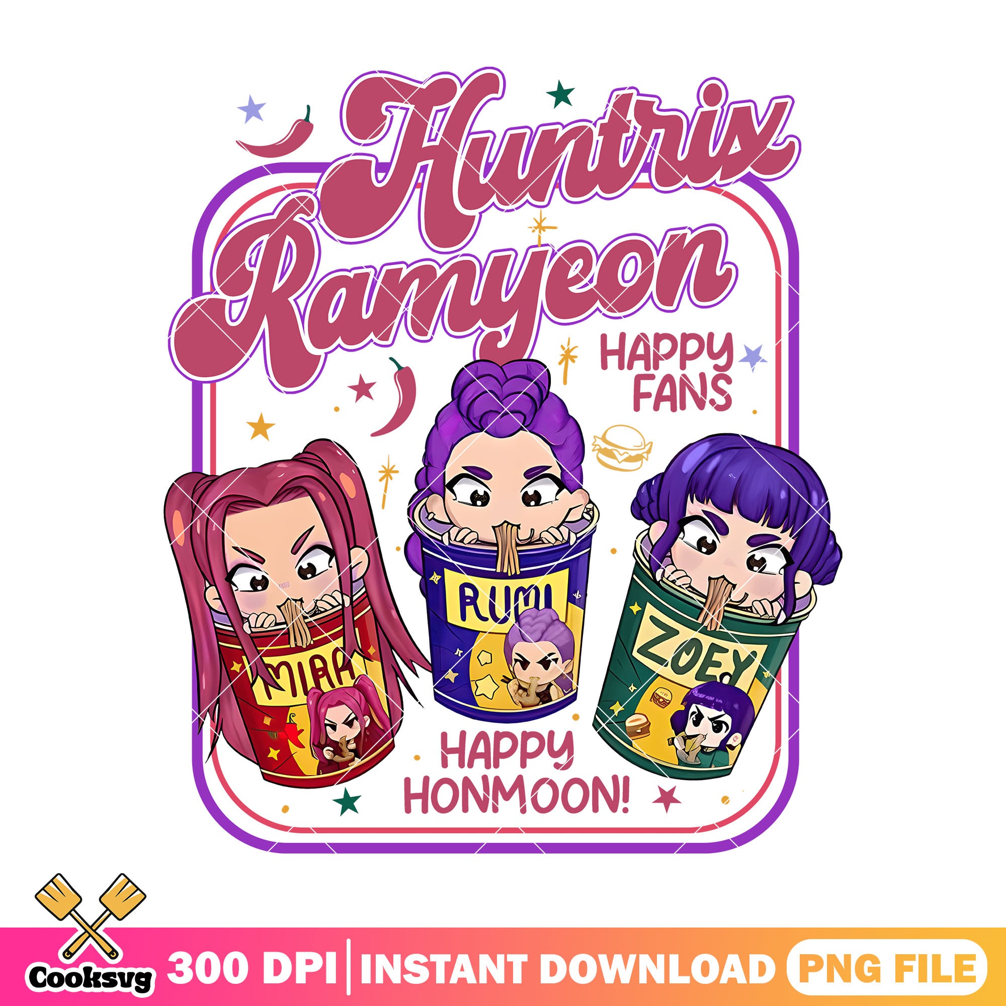 Happy honmoon huntrix png, huntrix ramyeon png, kpop hunters png – Cooksvg