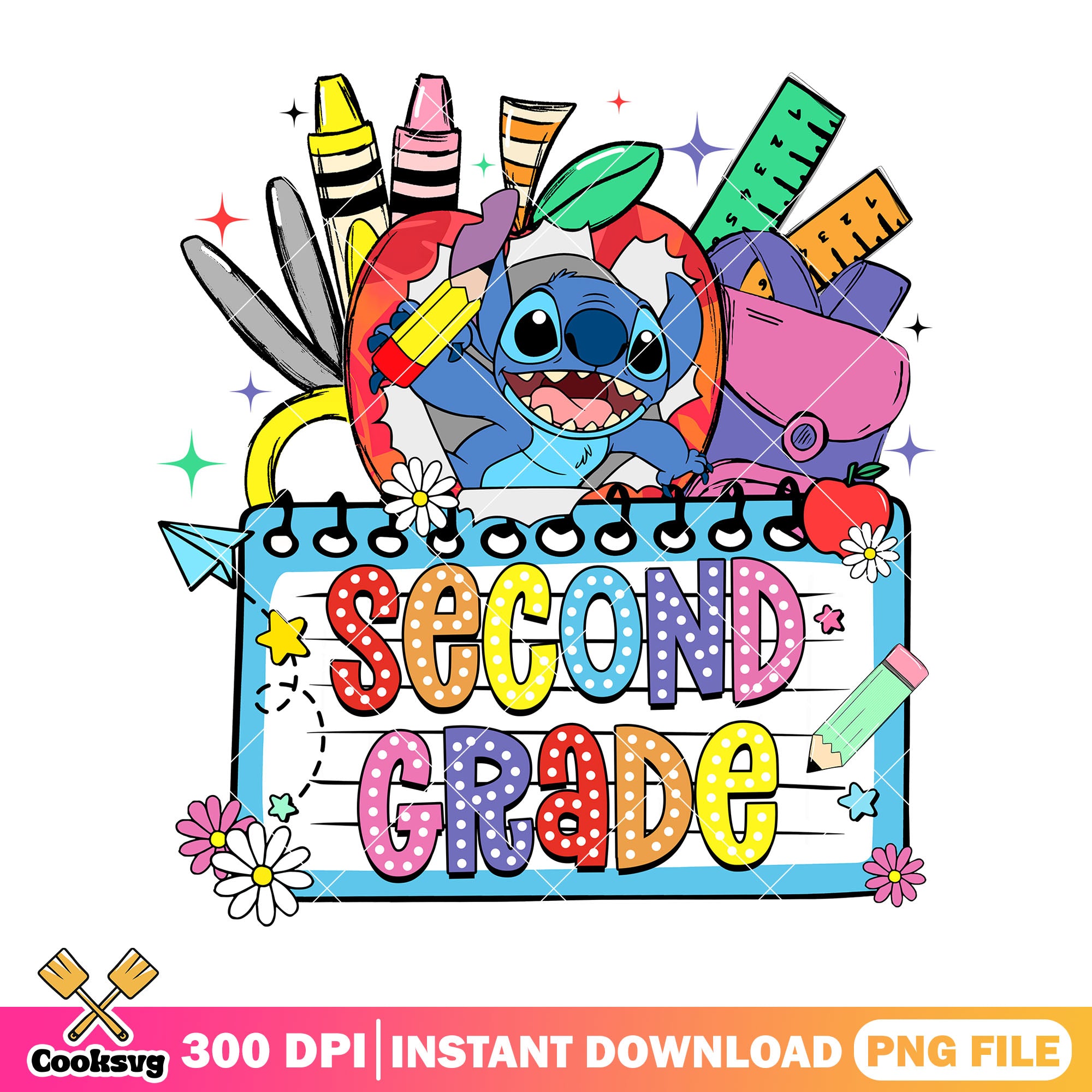 Happy second grade stitch png, disney character png, back to school pn ...