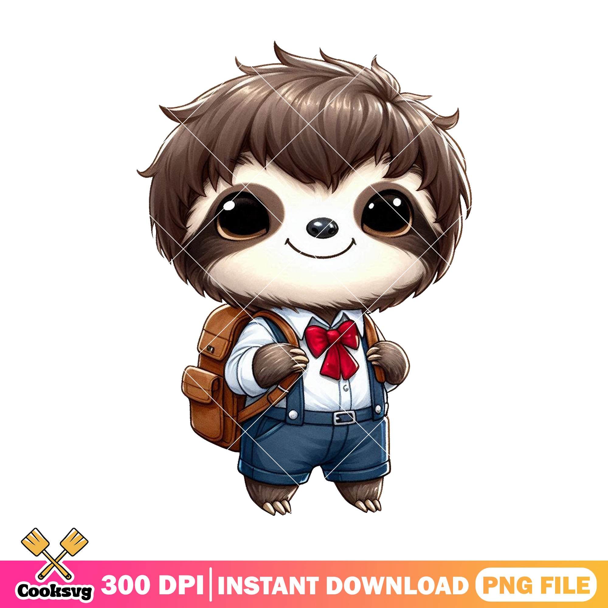 Happy sloth chibi png, sloth standing png, back to school outfit png ...