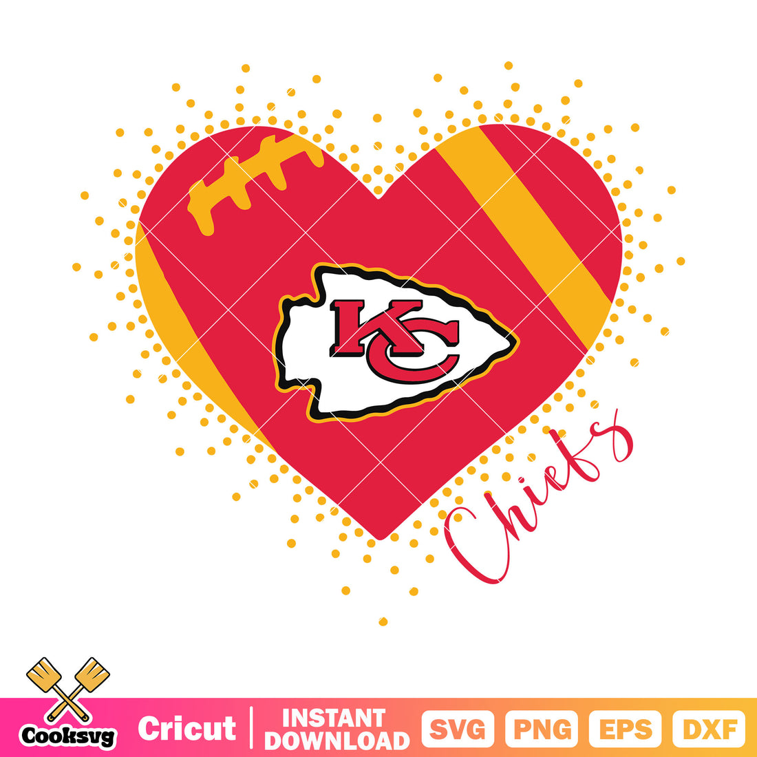 Heart KC with football pattern svg, kc chiefs svg, usa football svg ...