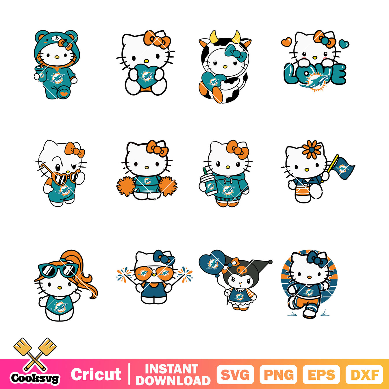 Hello Kitty Miami Dolphins Bundle svg, Miami Dolphins nfl svg – Cooksvg