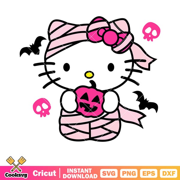 Hello kitty pink mummies svg, hello kitty halloween svg, kitty cat svg ...