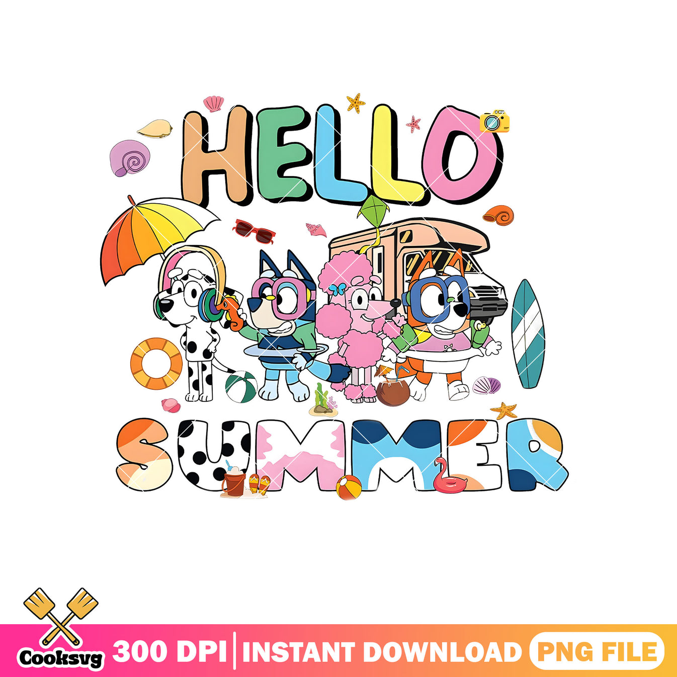 Hello summer bluey friends funny png, bluey summer png, bluey camp png ...