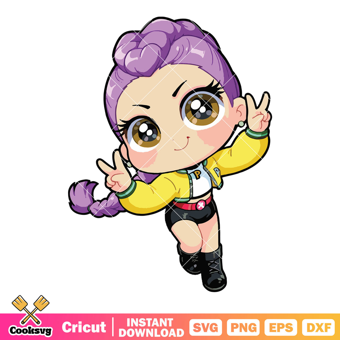 Hi pose rumi chibi svg, rumi huntrix svg, kpop demon hunters svg – Cooksvg