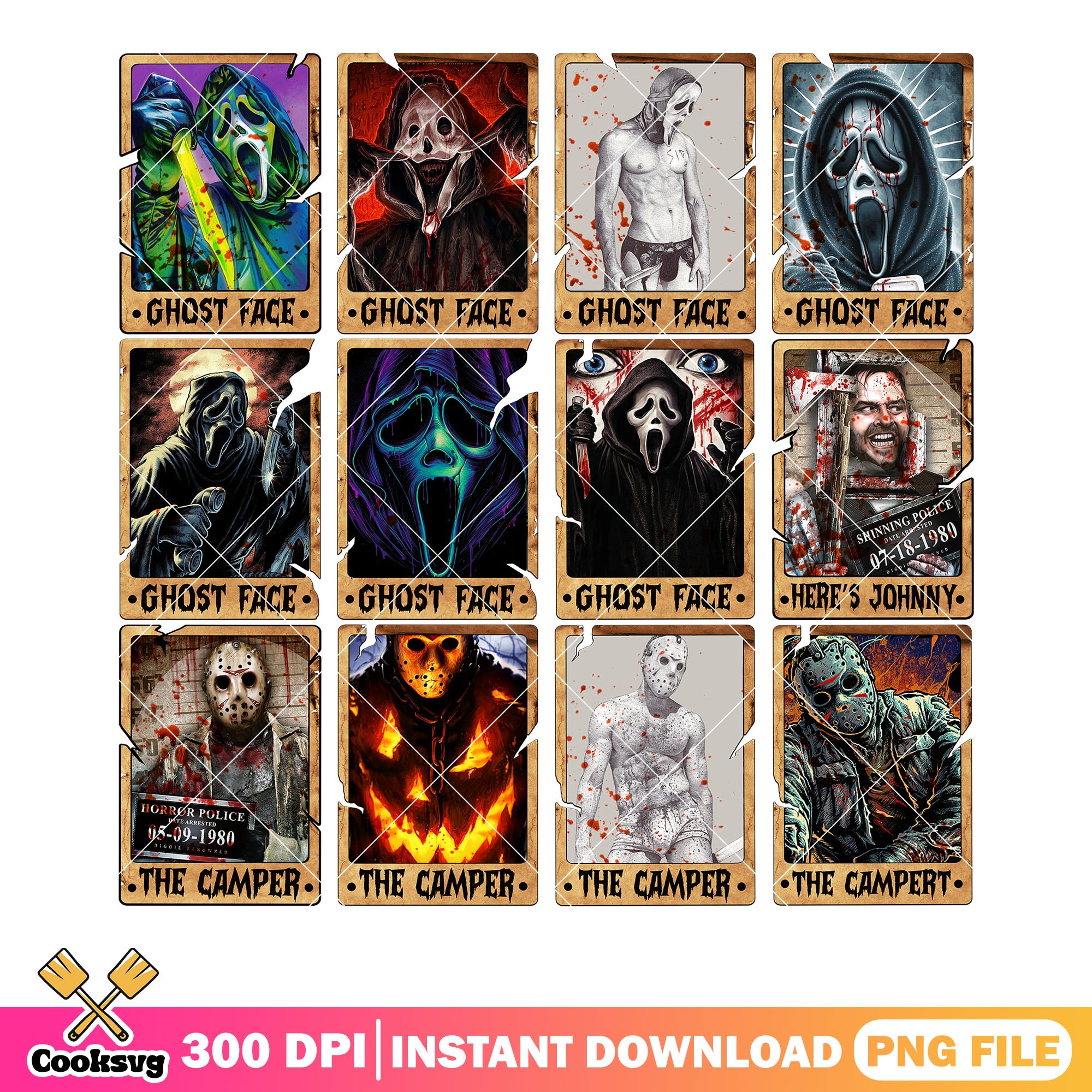 Horrible serial killer png bundle, heres johnny png, ghostface png ...