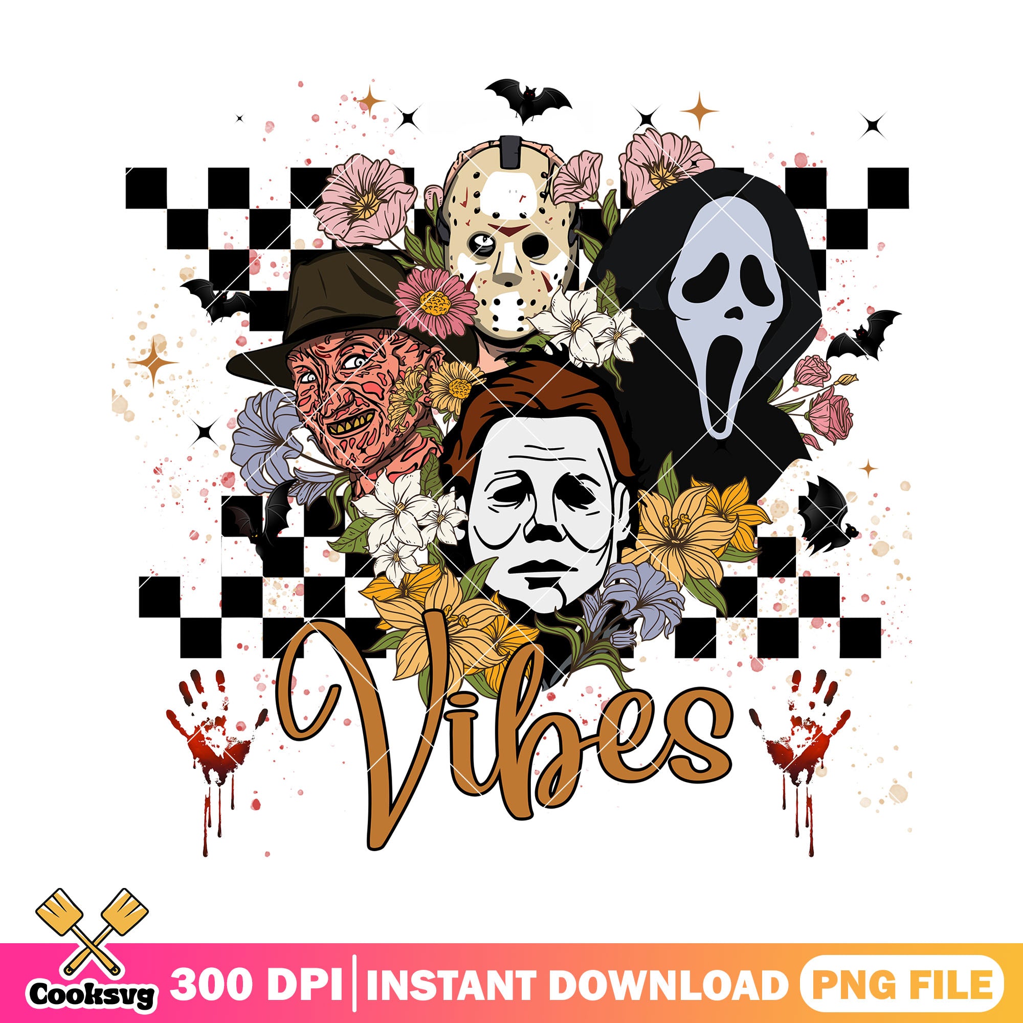 Horror vibes floral and horror characters design png, halloween vibbes ...