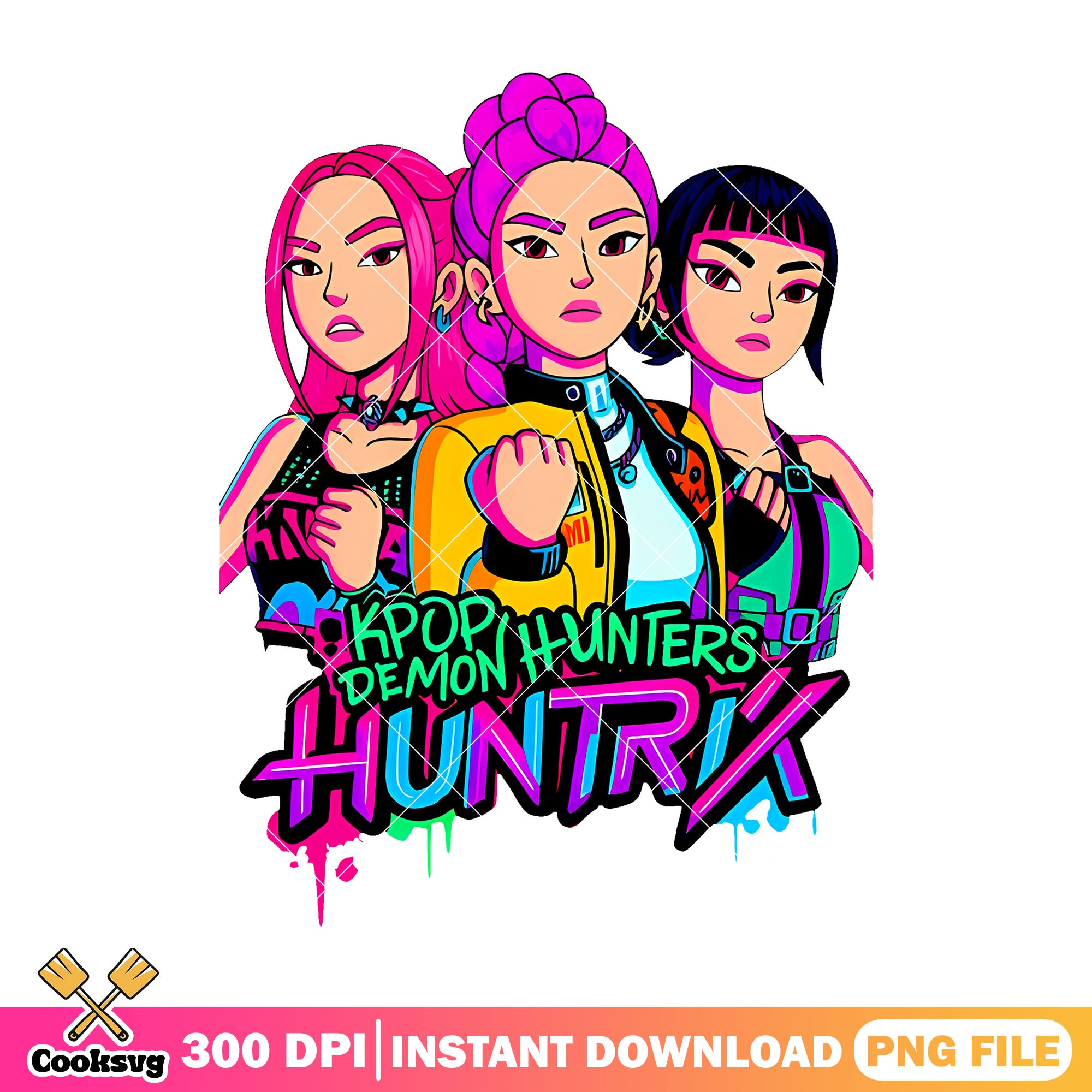 Huntrix band vibrant design png, huntrix kpop png, huntrix band png ...