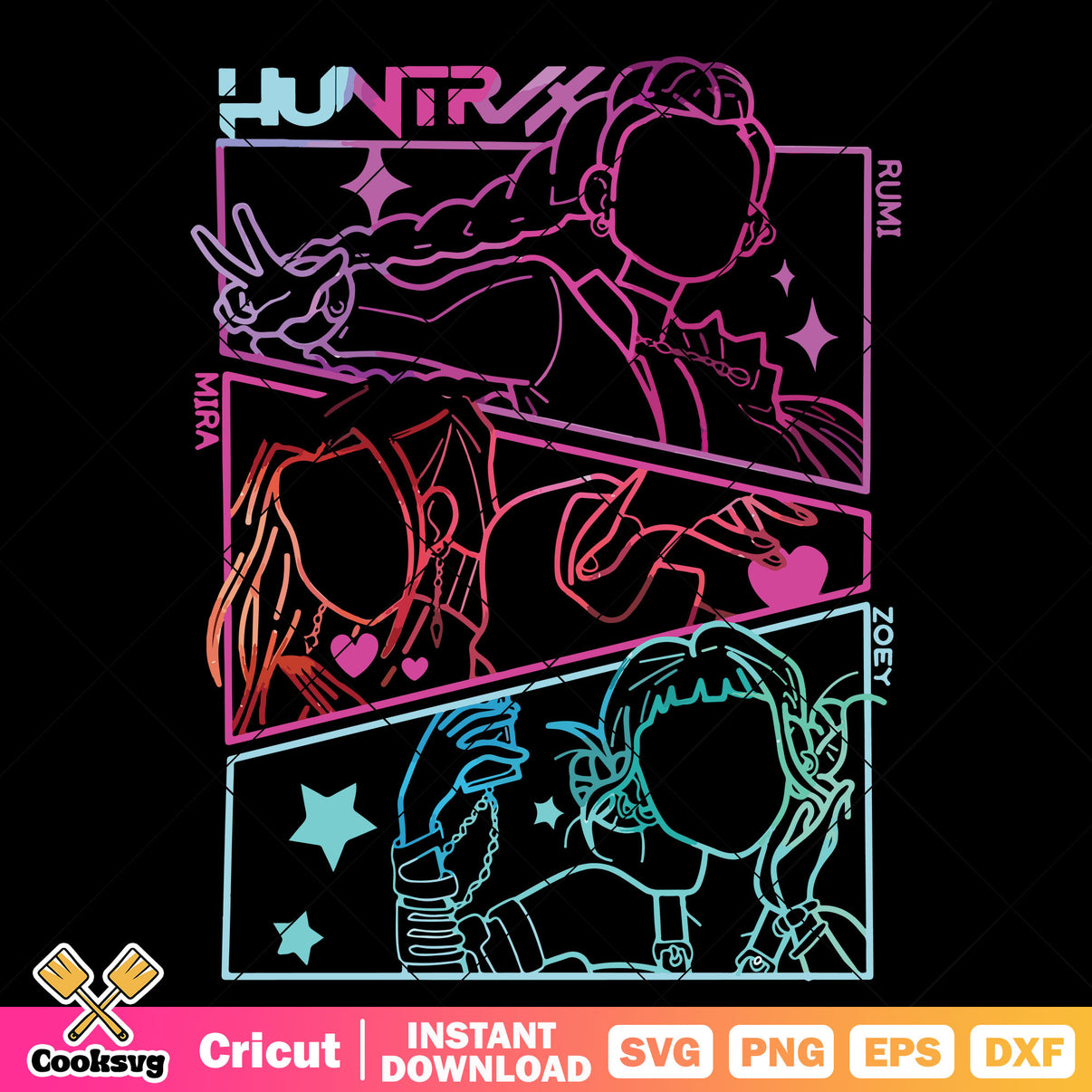 Huntrix colorful outline svg, huntrix netflix svg, kpop huntrix svg ...