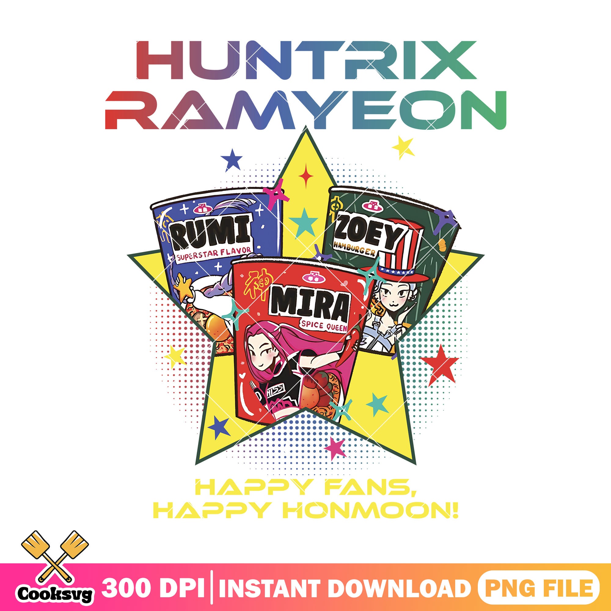 Huntrix happy honmoon png, huntrix ramyeon png, kpop huntrix png – Cooksvg