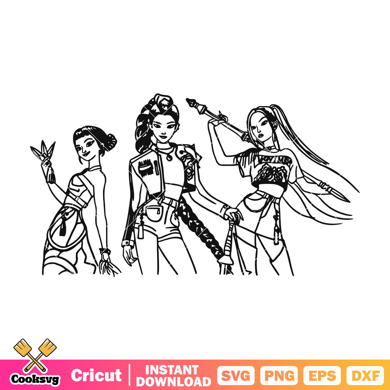 Huntrix kpop band outline svg, huntrix movie svg, huntrix girl svg ...