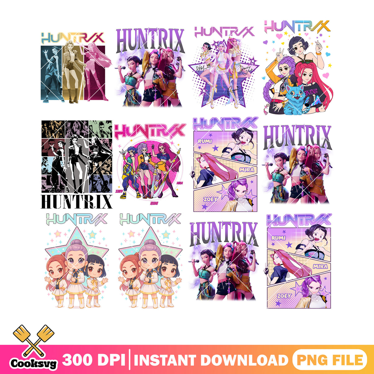 Huntrix slay girl bundle png, kpop huntrix png, huntrix members png ...