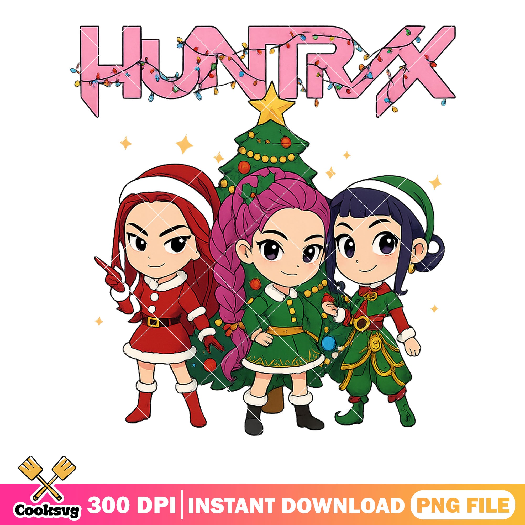 Hutrix christmas chibi version png, huntrix png, christmas tree png – Cooksvg