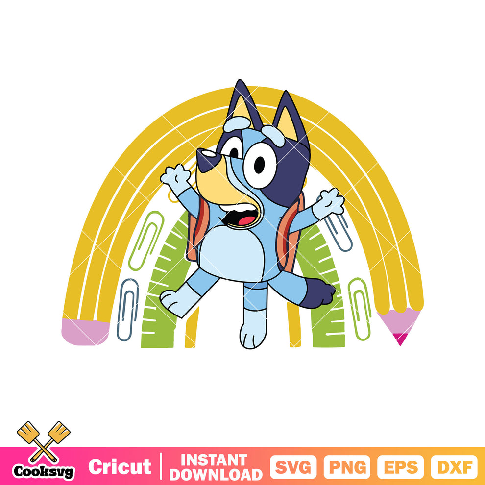 Jumping bluey backpack funny svg, bluey school episode svg, cartoon bl ...