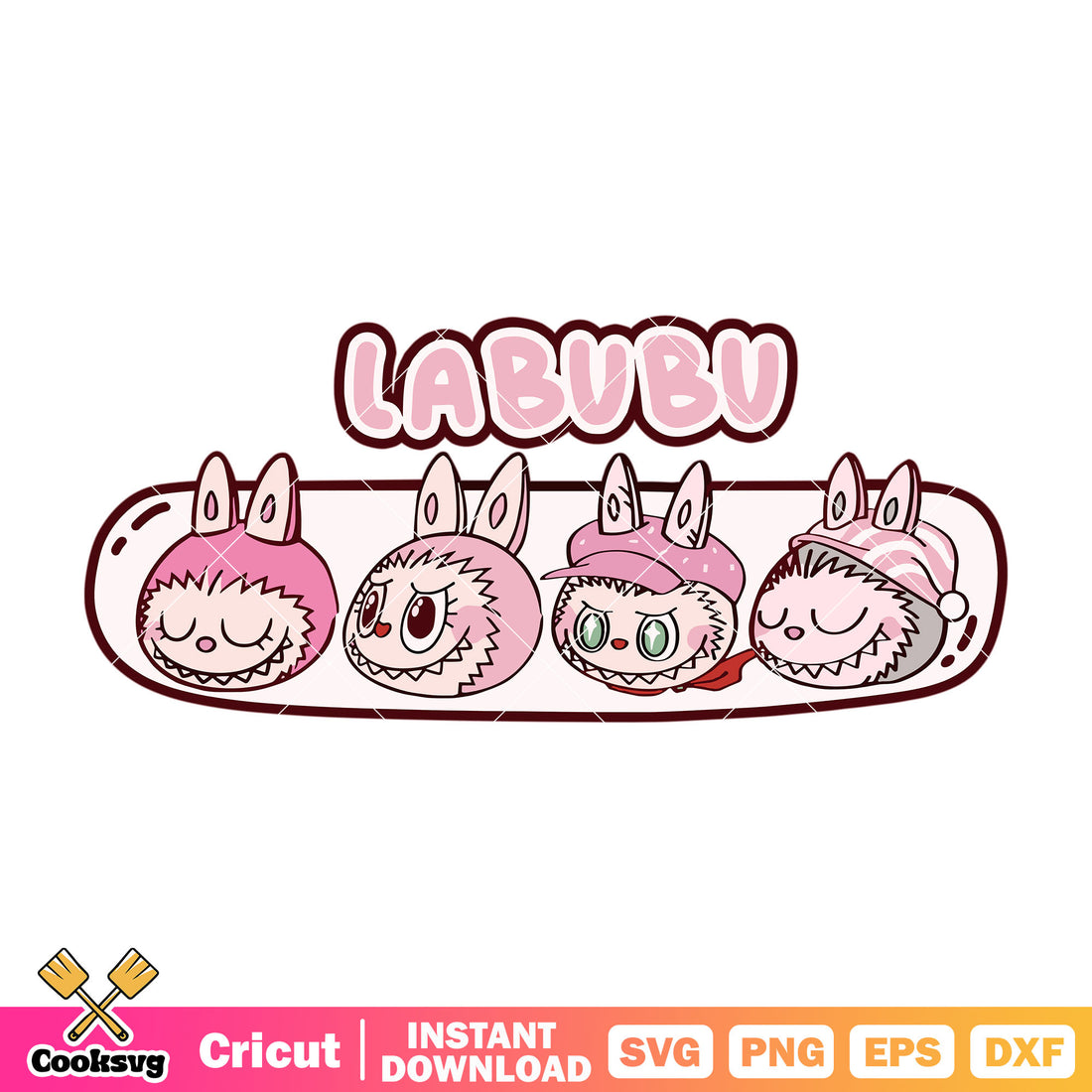 Labubu Pink Mood On Svg, pink labubu svg, labubu head svg – Cooksvg