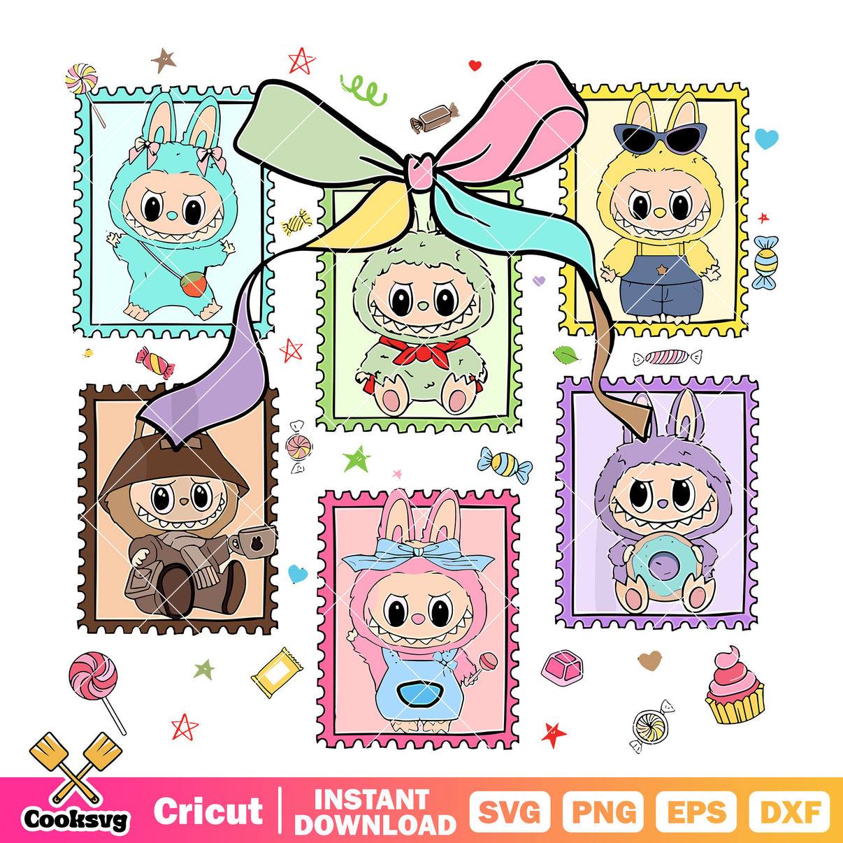 Labubu Stamp Gallery Svg, labubu with bow svg, labubu vibes svg – Cooksvg