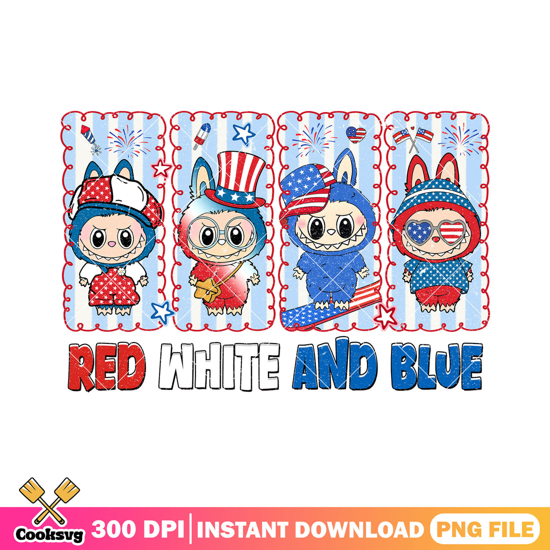 Labubu american red white and blue png, labubu png, labubu outfit png ...