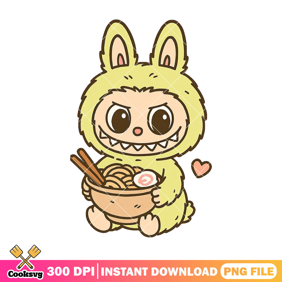 Labubu and noodle png, yellow labubu png, labubu art png – Cooksvg