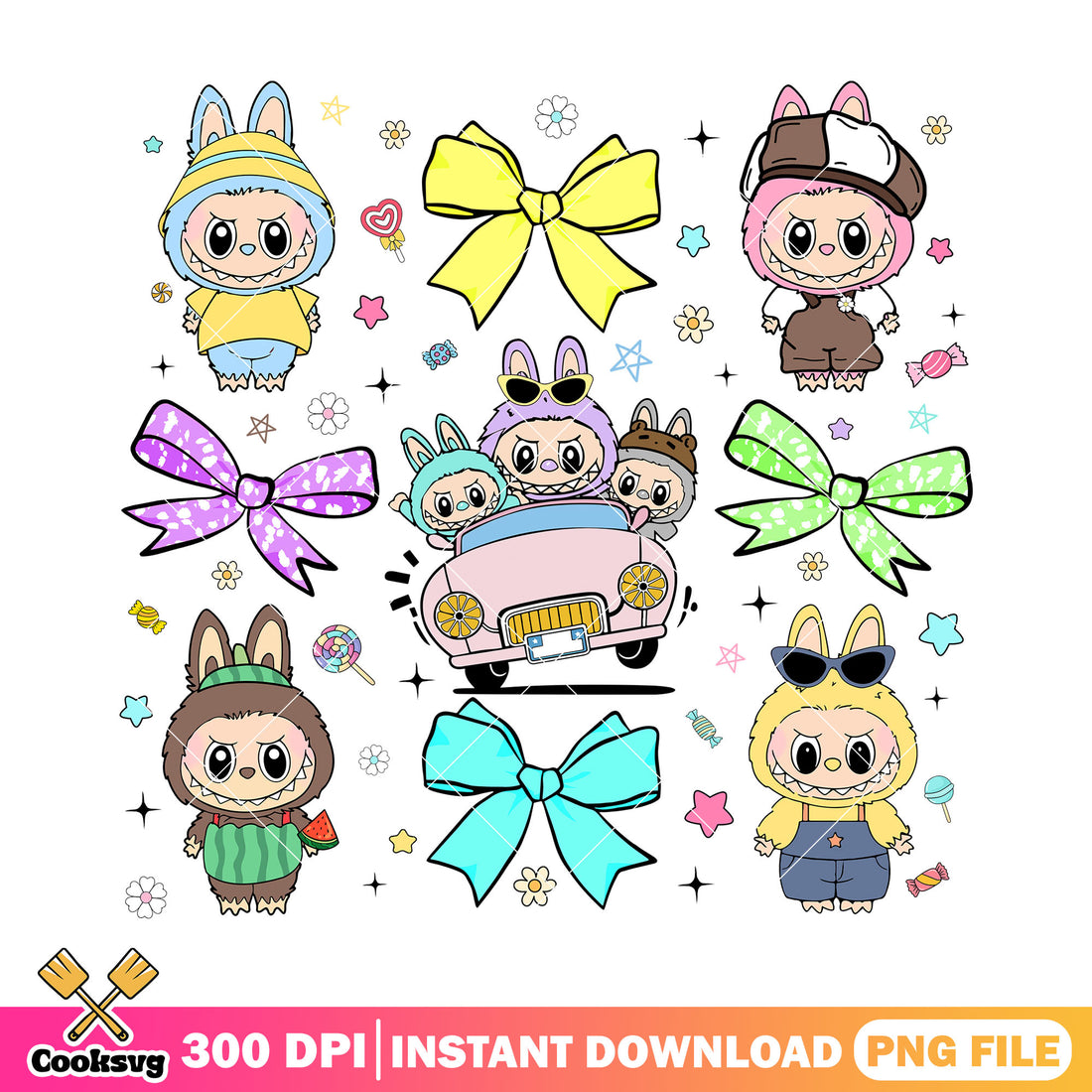 Labubu bow tie in the car png, labubu near me png, colorful bow ties p ...