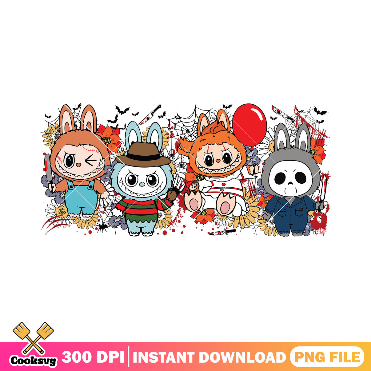 Labubu creepy horror figures png, happy halloween png, horror dolls pn ...